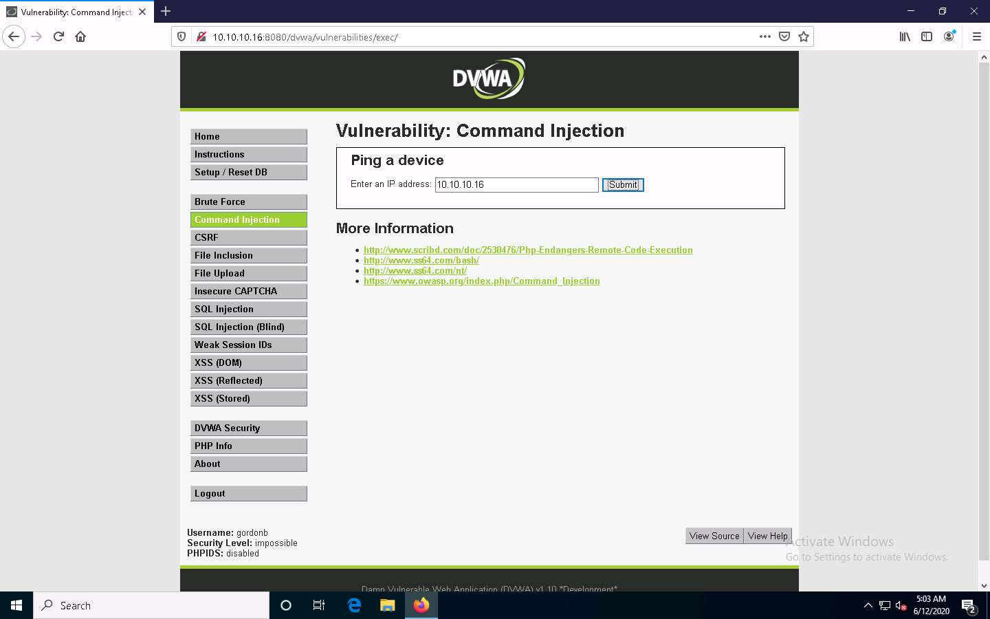 Ceh Lab Notes 13 Hacking Web Applications Exploit A Remote Command Execution Vulnerability To